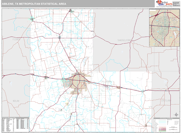 Abilene, TX Metro Area Zip Code Wall Map Premium Style by MarketMAPS