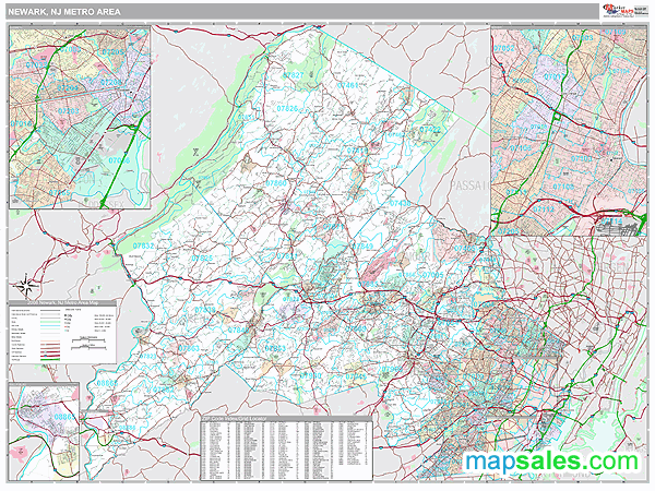 Newark, NJ Metro Area Wall Map Premium Style by MarketMAPS