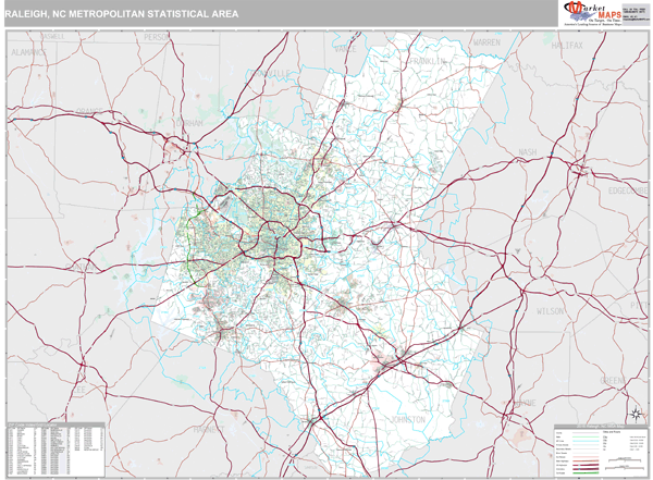 Raleigh, NC Metro Area Wall Map Premium Style by MarketMAPS