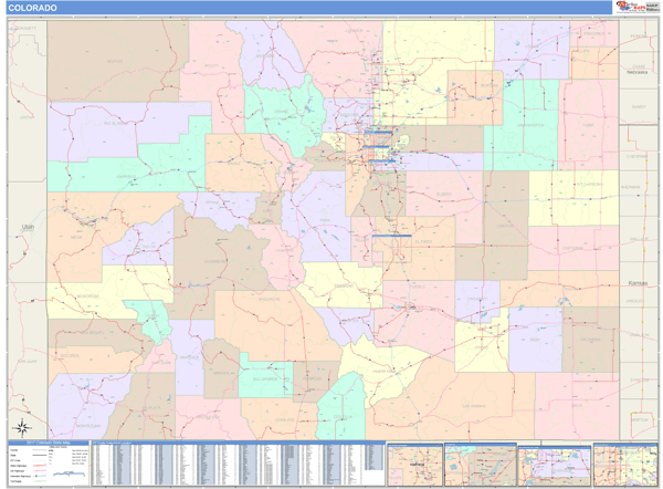 Colorado Wall Map Color Cast Style by MarketMAPS