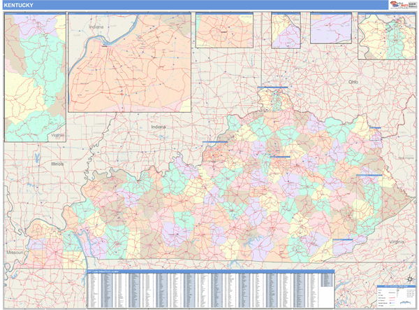 Kentucky Wall Map Color Cast Style by MarketMAPS