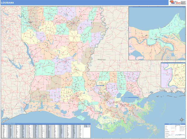 Louisiana Wall Map Color Cast Style by MarketMAPS