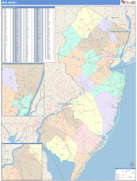 New Jersey Wall Map Color Cast Style by MarketMAPS