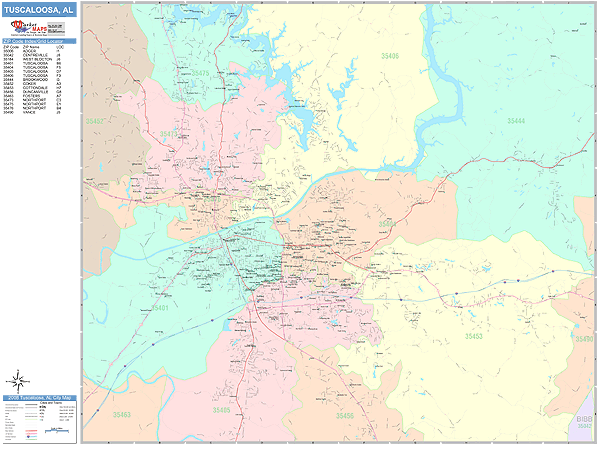 Tuscaloosa Alabama Wall Map (Color Cast Style) by MarketMAPS