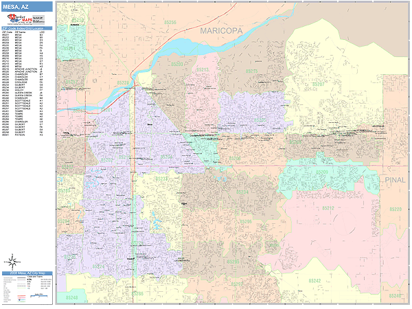 Mesa Arizona Wall Map (Color Cast Style) by MarketMAPS