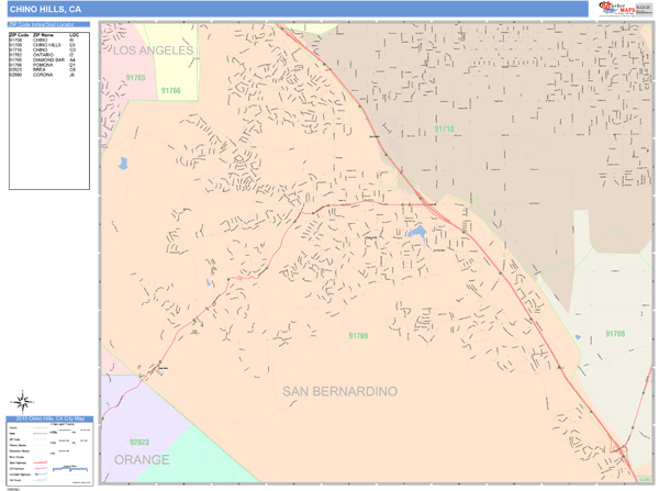 Chino Hills California Wall Map (Color Cast Style) by MarketMAPS