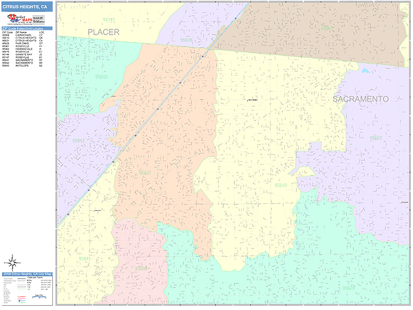 Citrus Heights California Wall Map (Color Cast Style) by MarketMAPS