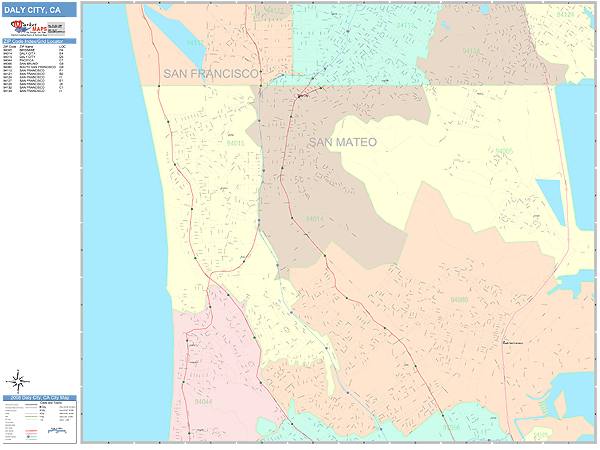Daly City California Wall Map (Color Cast Style) by MarketMAPS