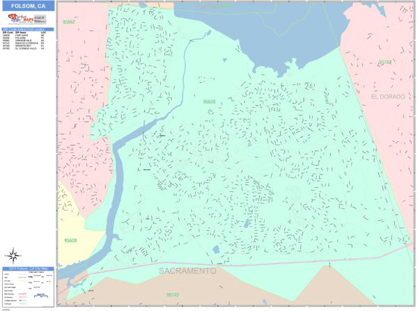 Folsom California Wall Map (Color Cast Style) by MarketMAPS