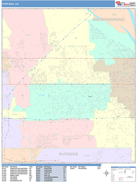 Fontana California Wall Map (Color Cast Style) by MarketMAPS