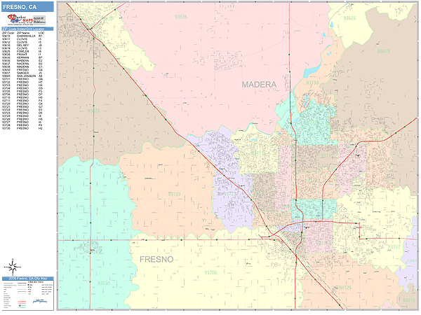 Fresno California Wall Map (Color Cast Style) by MarketMAPS
