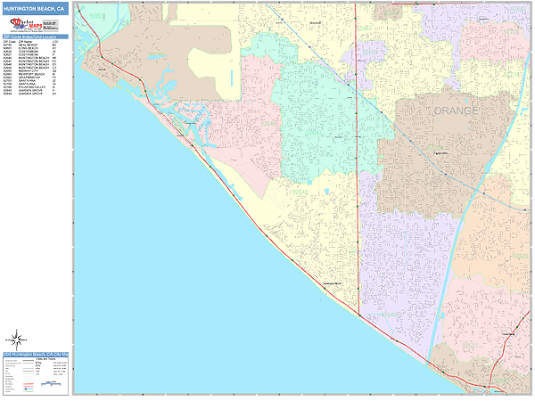 Huntington Beach California Wall Map (Color Cast Style) by MarketMAPS