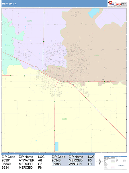 Merced California Wall Map (Color Cast Style) by MarketMAPS