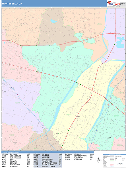 Montebello California Wall Map (Color Cast Style) by MarketMAPS