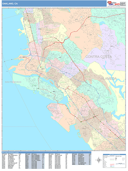 Oakland California Wall Map (Color Cast Style) by MarketMAPS