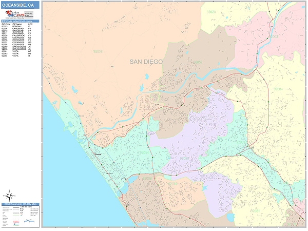 Oceanside California Wall Map (Color Cast Style) by MarketMAPS
