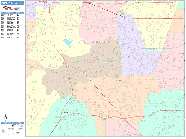 Pomona California Wall Map (Color Cast Style) by MarketMAPS