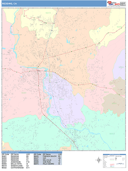 Redding California Wall Map (Color Cast Style) by MarketMAPS