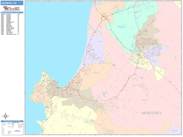 Salinas California Wall Map (Color Cast Style) by MarketMAPS