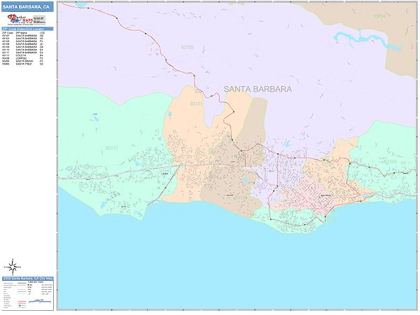 Santa Barbara California Wall Map (Color Cast Style) by MarketMAPS
