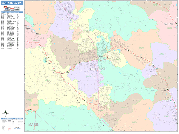 Santa Rosa California Wall Map (Color Cast Style) by MarketMAPS