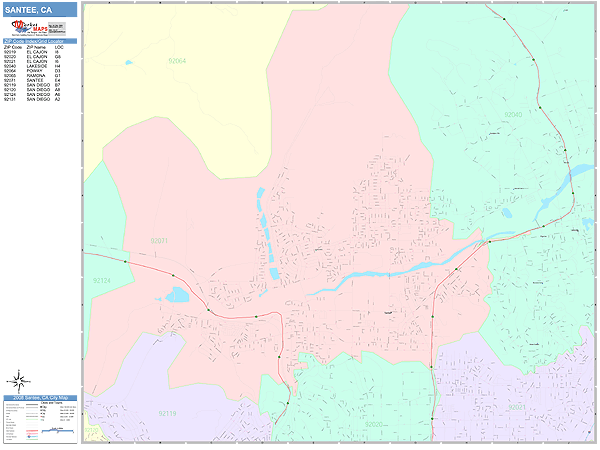 Santee California Wall Map (Color Cast Style) by MarketMAPS