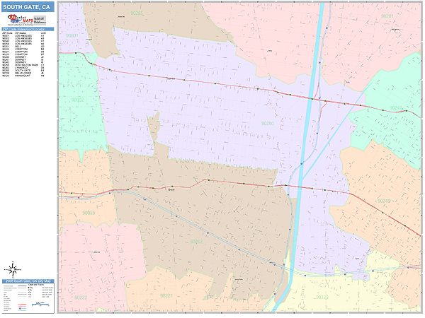 South Gate California Wall Map (Color Cast Style) by MarketMAPS