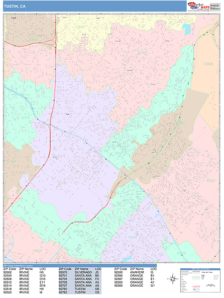 Tustin California Wall Map (Color Cast Style) by MarketMAPS