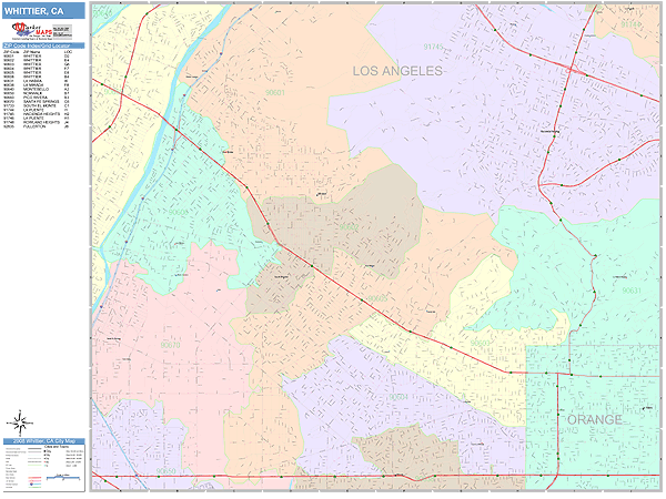 Whittier California Wall Map (Color Cast Style) by MarketMAPS