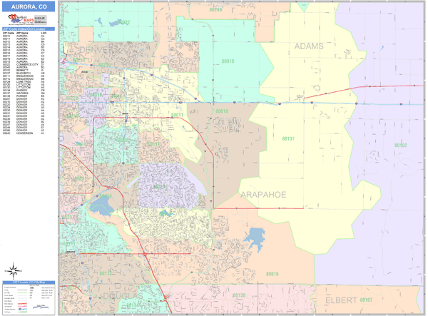 Aurora Colorado Wall Map (Color Cast Style) by MarketMAPS