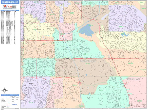 Centennial Colorado Wall Map (Color Cast Style) by MarketMAPS