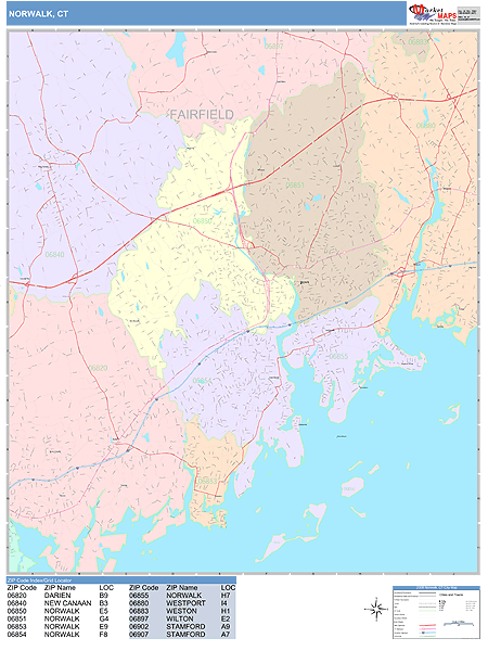 Norwalk Connecticut Wall Map (Color Cast Style) by MarketMAPS