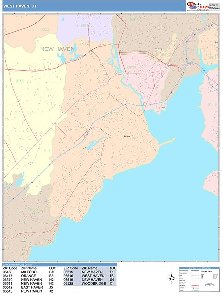West Haven Connecticut Wall Map (Color Cast Style) by MarketMAPS