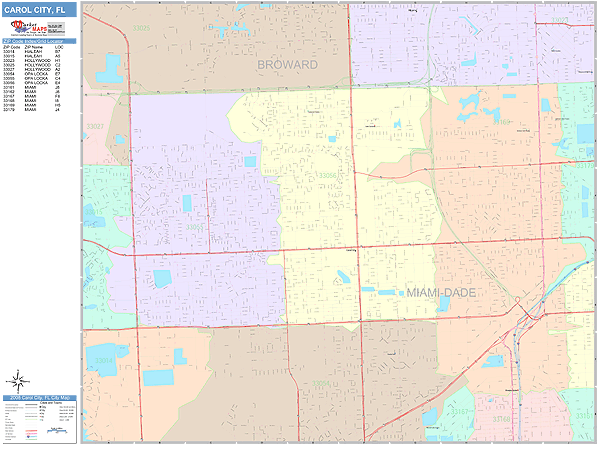 Carol City Florida Wall Map (Color Cast Style) by MarketMAPS