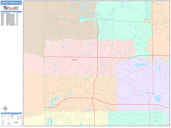 Coral Springs Florida Wall Map (Color Cast Style) by MarketMAPS