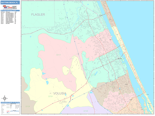Daytona Beach Florida Wall Map (Color Cast Style) by MarketMAPS