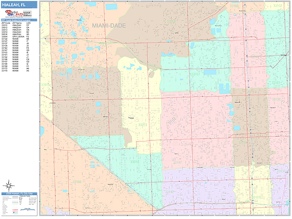 Hialeah Florida Wall Map (Color Cast Style) by MarketMAPS