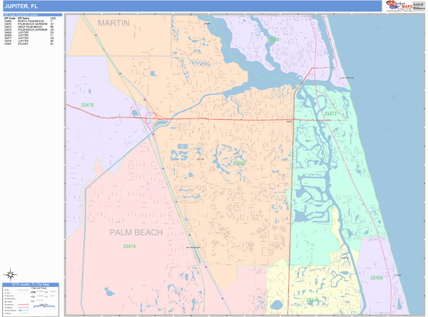 Jupiter Florida Wall Map (Color Cast Style) by MarketMAPS