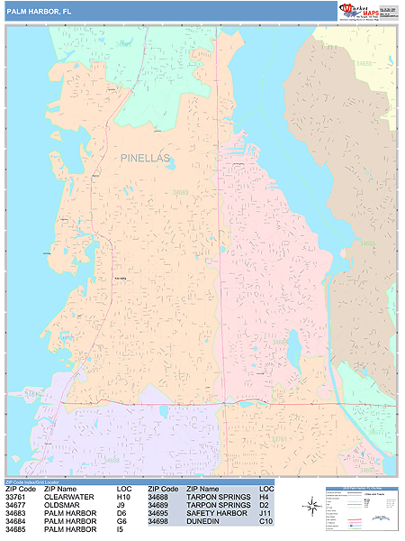 Palm Harbor Florida Wall Map (Color Cast Style) by MarketMAPS