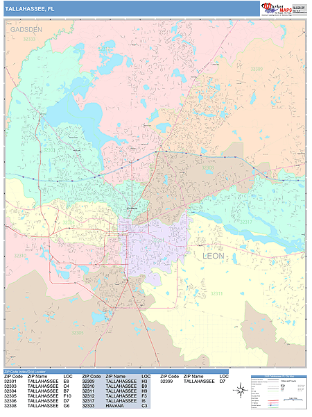 Tallahassee Florida Wall Map (Color Cast Style) by MarketMAPS