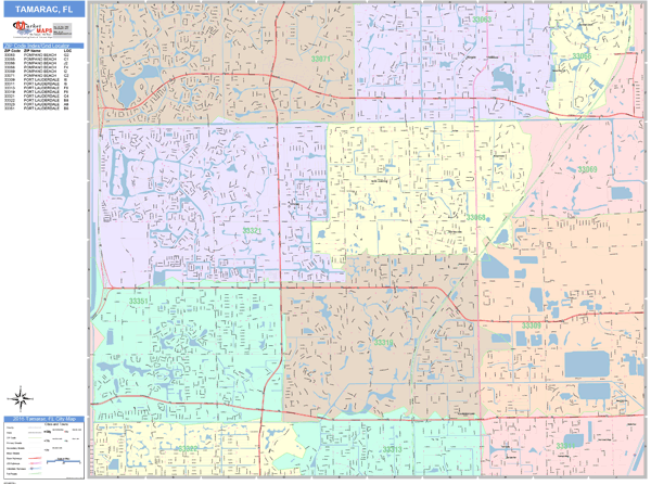 Tamarac Florida Wall Map (Color Cast Style) by MarketMAPS