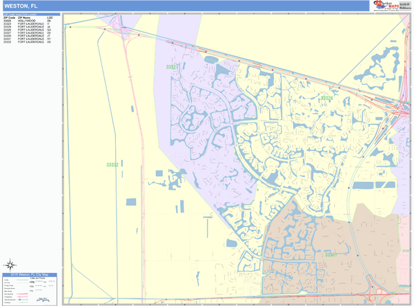 Weston Florida Wall Map (Color Cast Style) by MarketMAPS
