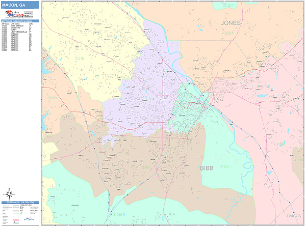 Macon Georgia Wall Map (Color Cast Style) by MarketMAPS