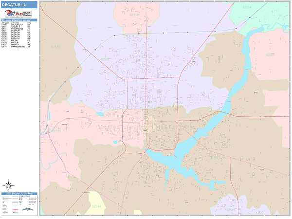 Decatur Illinois Wall Map (Color Cast Style) by MarketMAPS
