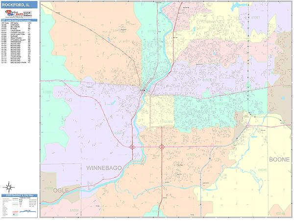 Rockford Illinois Wall Map (Color Cast Style) by MarketMAPS