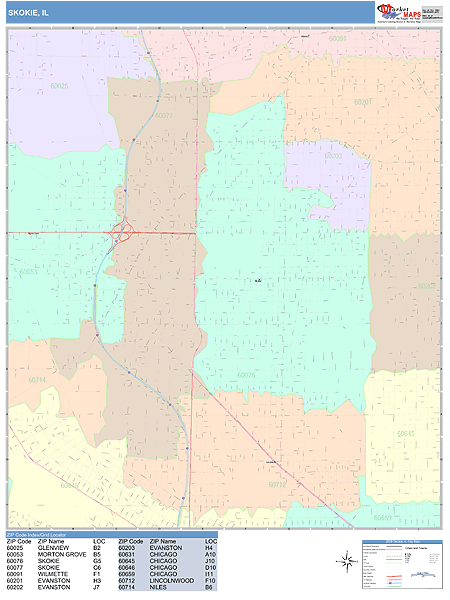 Skokie Illinois Wall Map (Color Cast Style) by MarketMAPS
