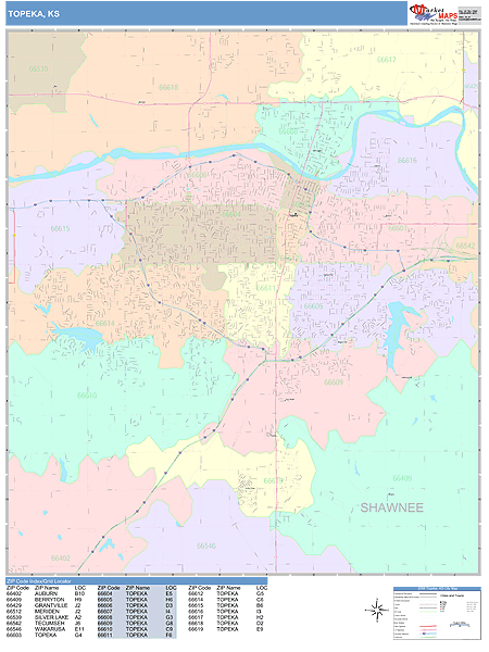Topeka Kansas Wall Map (Color Cast Style) by MarketMAPS