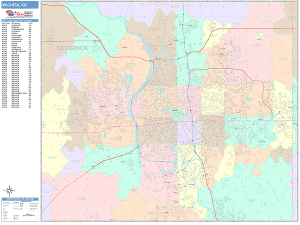 Wichita Kansas Wall Map (Color Cast Style) by MarketMAPS