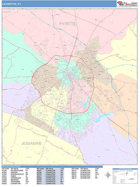 Lexington Kentucky Wall Map (Color Cast Style) by MarketMAPS