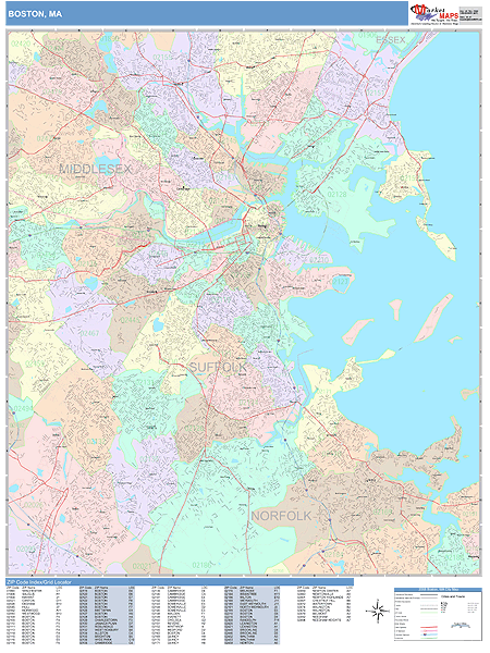 Boston Massachusetts Wall Map (Color Cast Style) by MarketMAPS